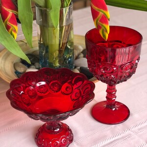 Vintage Large Depression Glass Coin Dot Pattern Ruby Red Goblet/vase ...