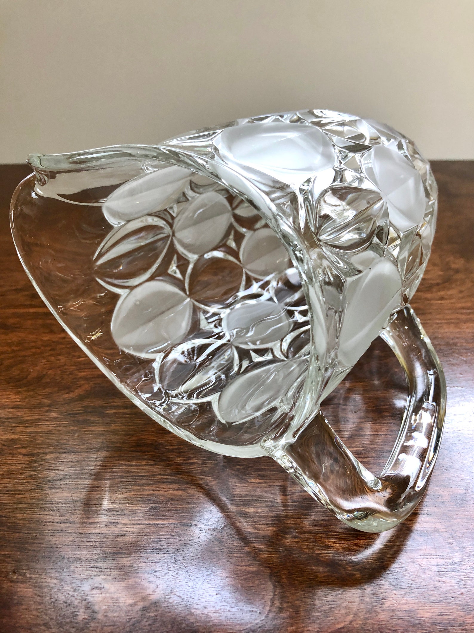 Vintage Large Glass Pitcher With Clear and Frosted Oval Design Heavy ...