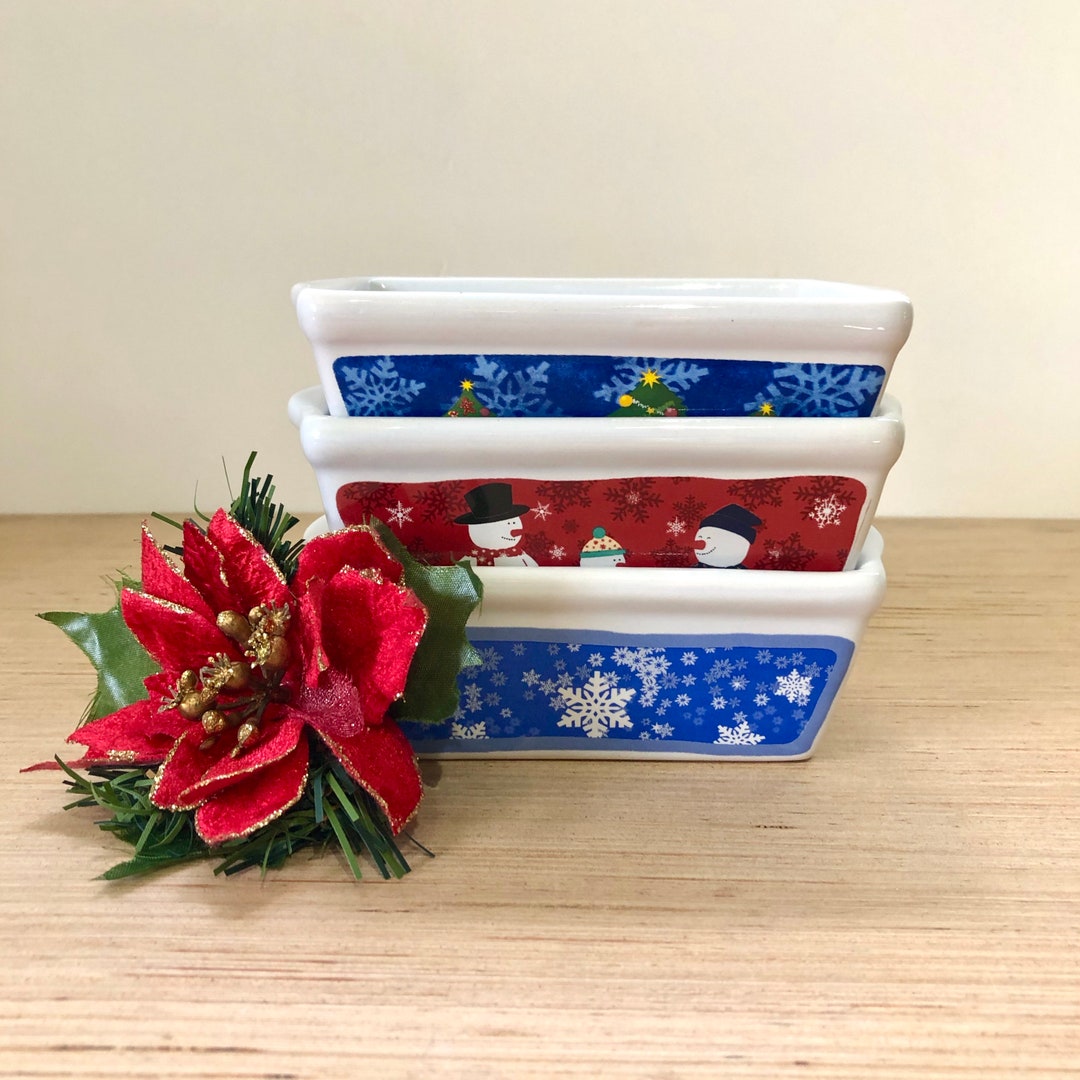 Set of 3 Holiday/christmas Casserole Dishes Small Rectangular Ceramic ...
