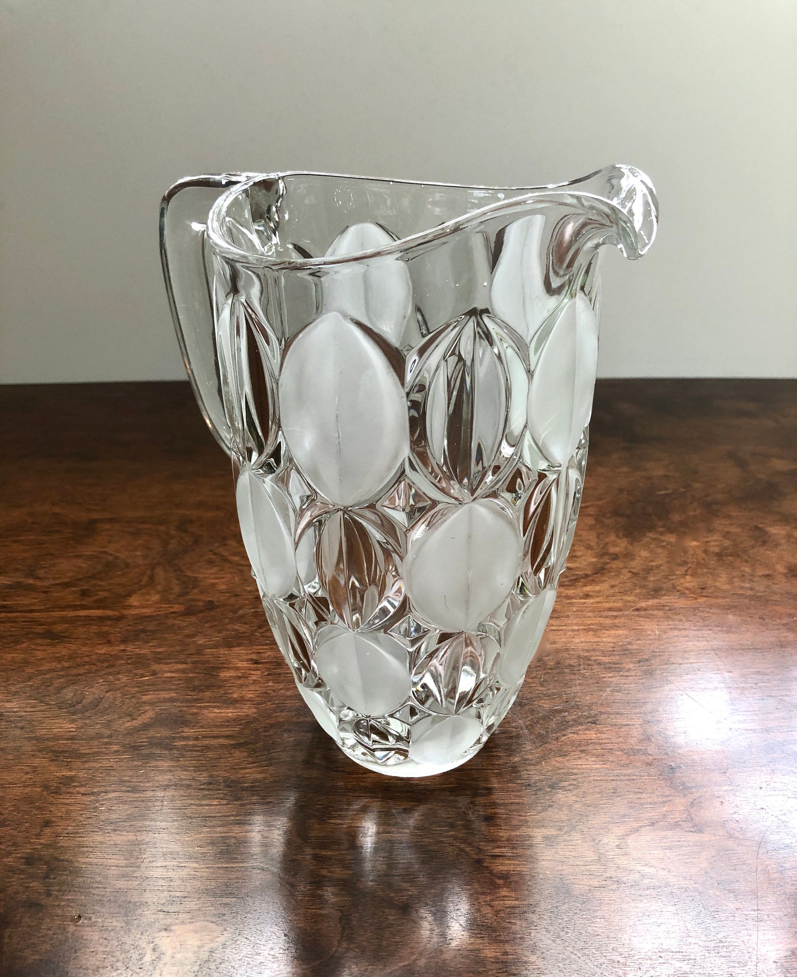 Vintage Large Glass Pitcher With Clear and Frosted Oval Design Heavy ...