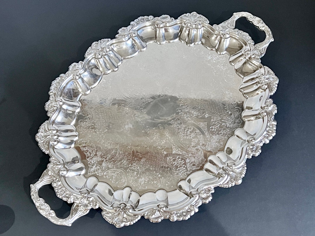 Silver Serving Tray W Handles Feet by International Silver Co. Ornate ...