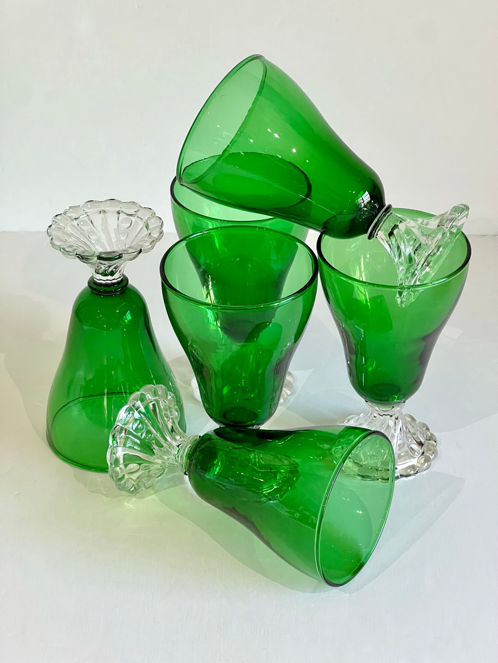 Vintage Green Depression Glass Goblets, Set of 6, Anchor Hocking - Etsy