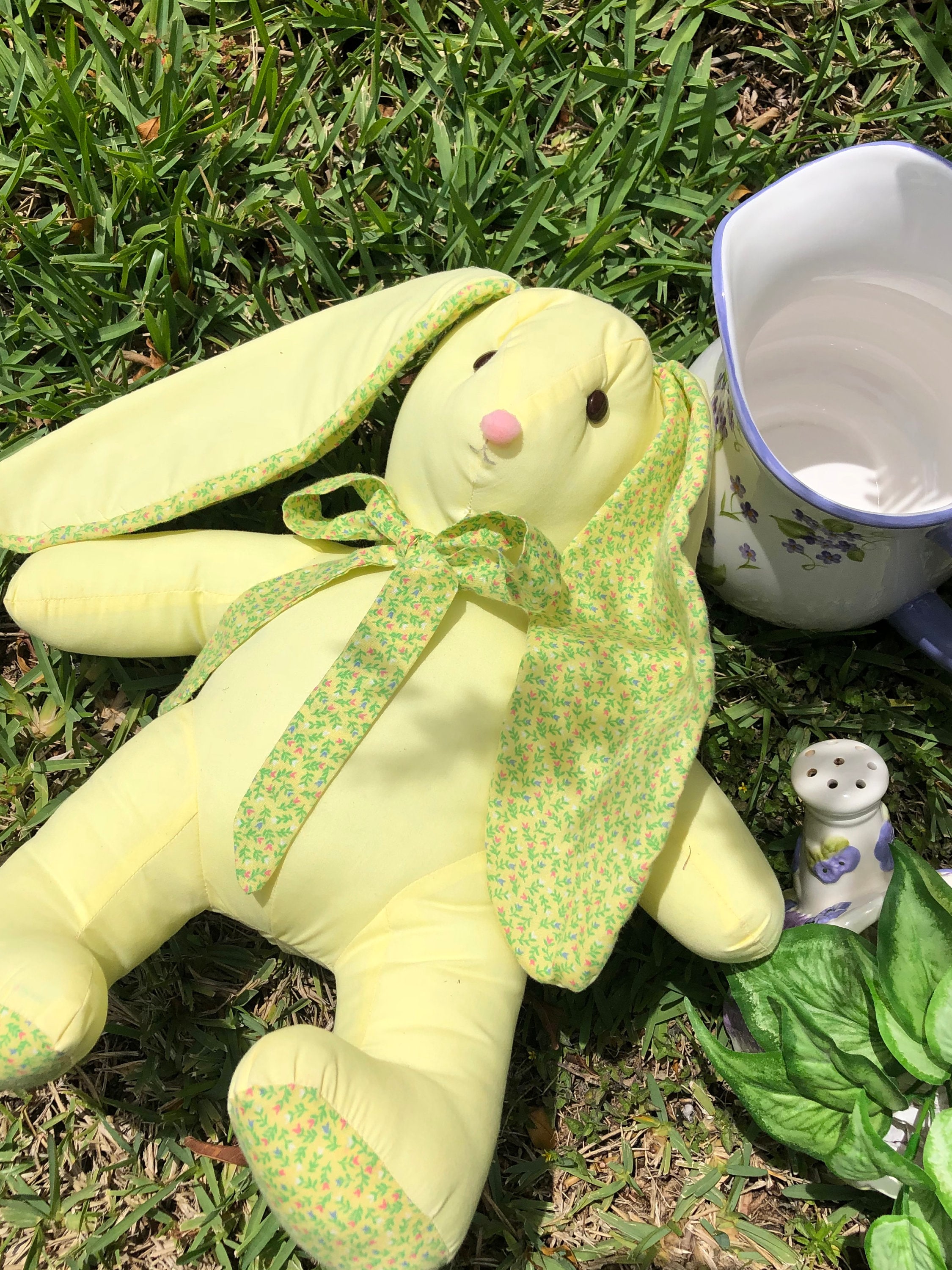 Vintage Hand Made Cloth Stuffed Bunnies/long Eared Rabbits Floral ...