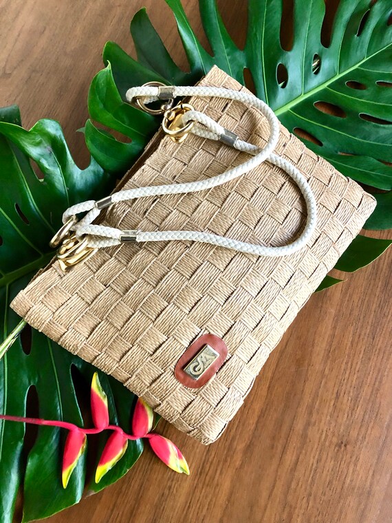 Vintage 100% Straw Woven Basket Weave Handbag/Tote wi… - Gem