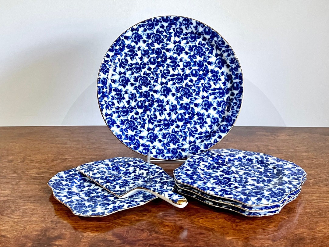 Royal Danube 1886 Cobalt Blue Roses Large Cake Platter, Server and Four ...
