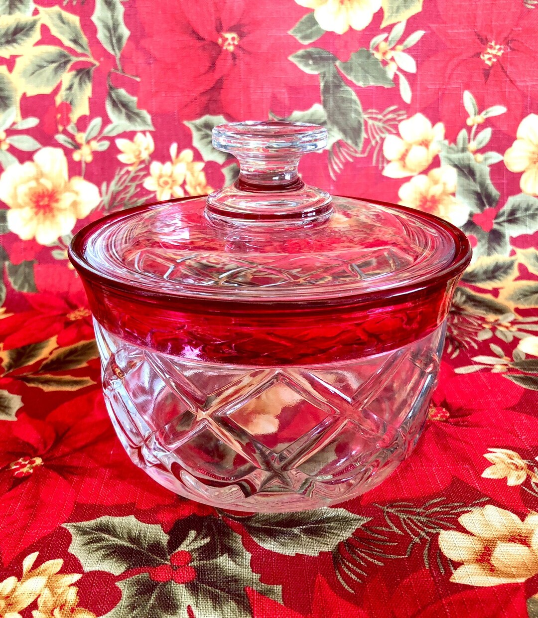 Vintage Indiana Glass Covered Bowl, Ruby Lattice Pattern Candy Dish - Etsy