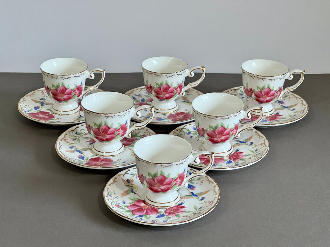 Set of 6 Grace's Teaware Demitasse/espresso Cups and Saucers Flowers ...