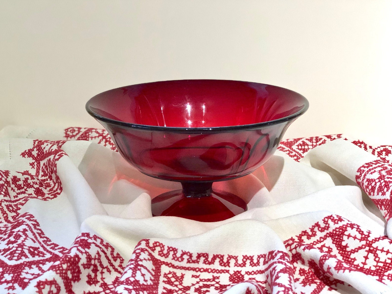 Vintage Ruby Red Pressed Glass Footed Bowl/compote Mid-century - Etsy