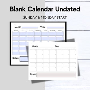 Calendar Undated Blank Calendar Template Printable Blank Calendar ...