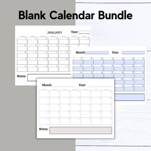 Blank Calendar Bundle | Blank Calendar Printable Fillable | Monthly ...