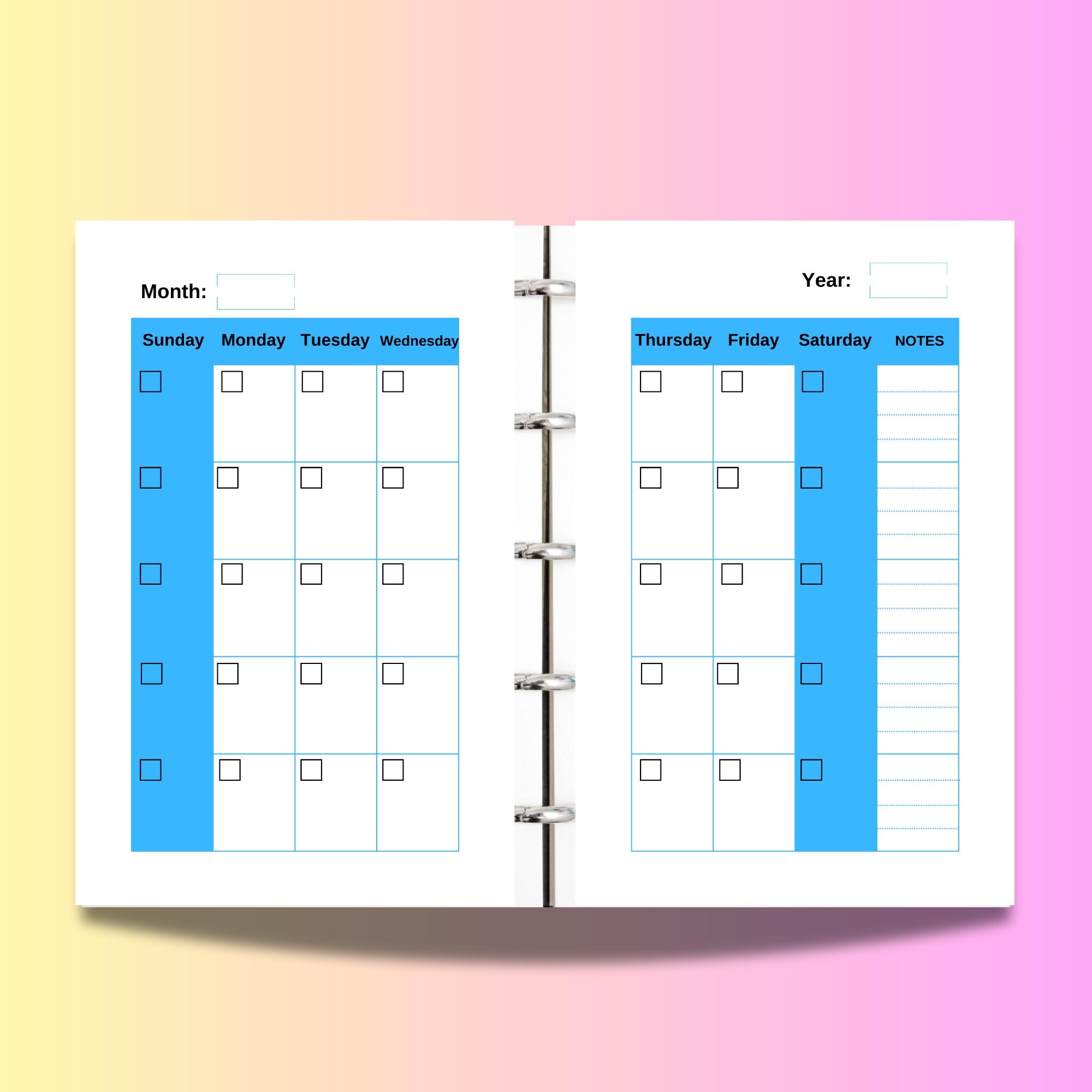 Pocket Planner Perpetual Template Color Blue - 4" X 6.5" - Etsy