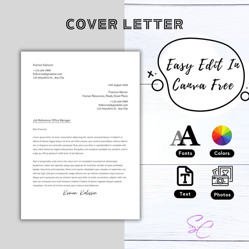 Cover Letter Template | Simple Cover Letter Canva | 2 Page Cover ...