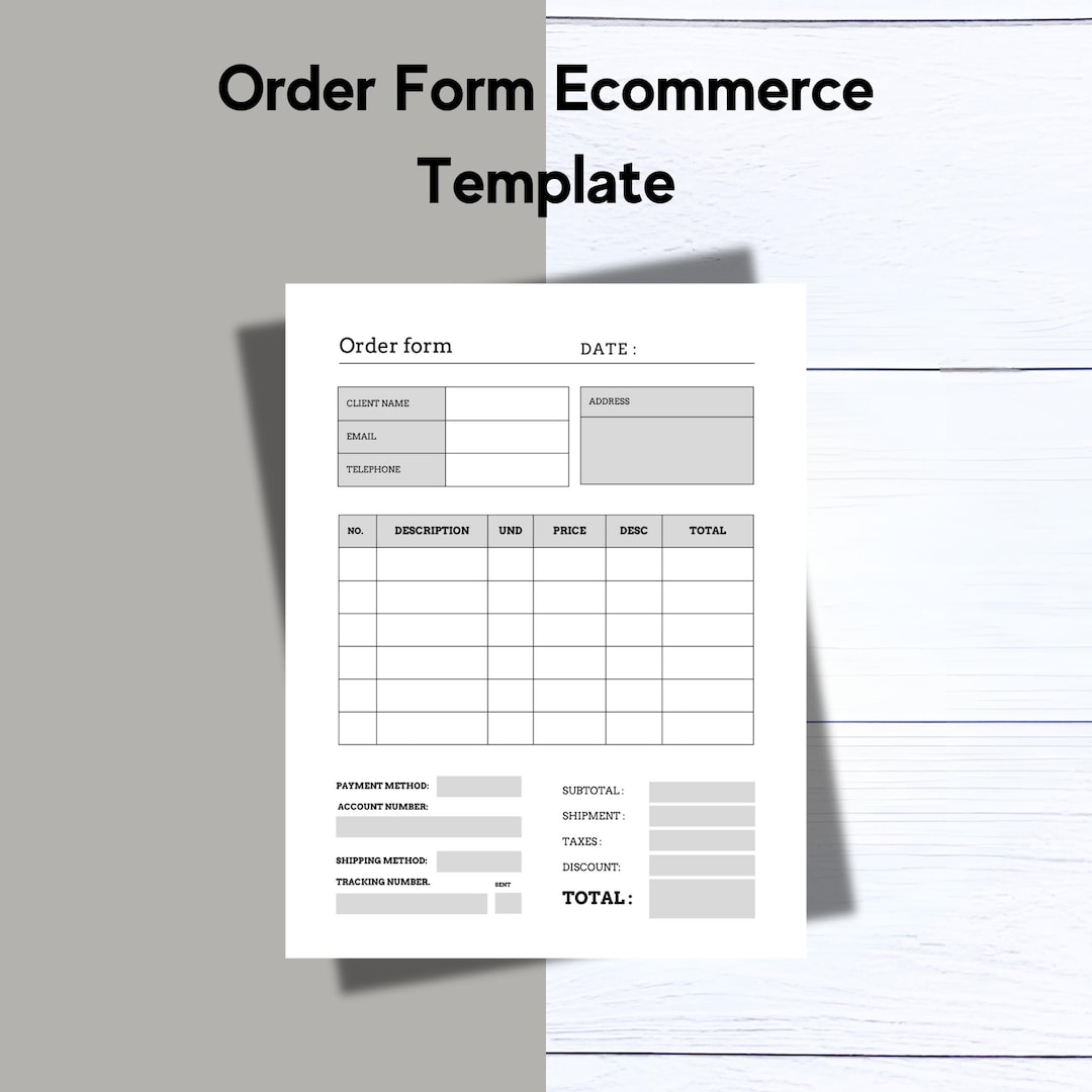 Order Form Ecommerce Template, Printable Fillable Order Form, Order ...
