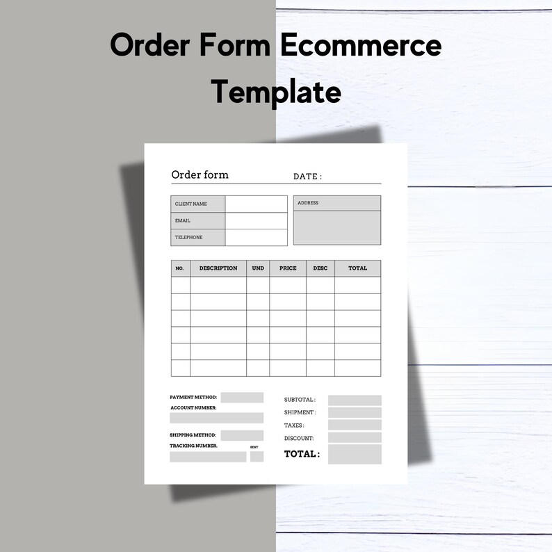Order Form Ecommerce Template, Printable Fillable Order Form, Order ...