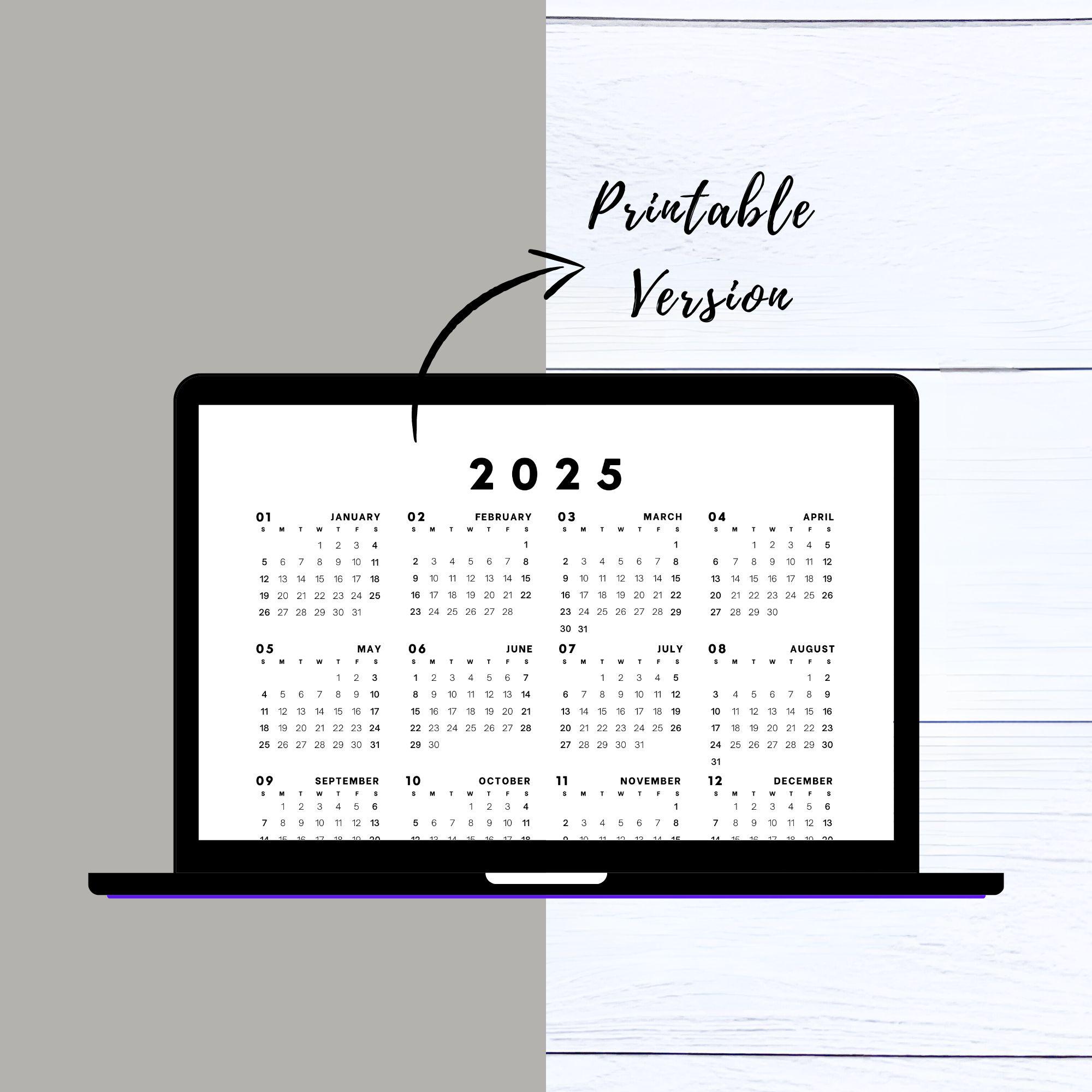 2025 Year Calendar Landscape | Calendar Template 2025 | Calendar ...