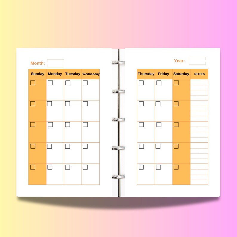 Pocket Planner Perpetual Template Color Orange - 4" X 6.5" - Etsy