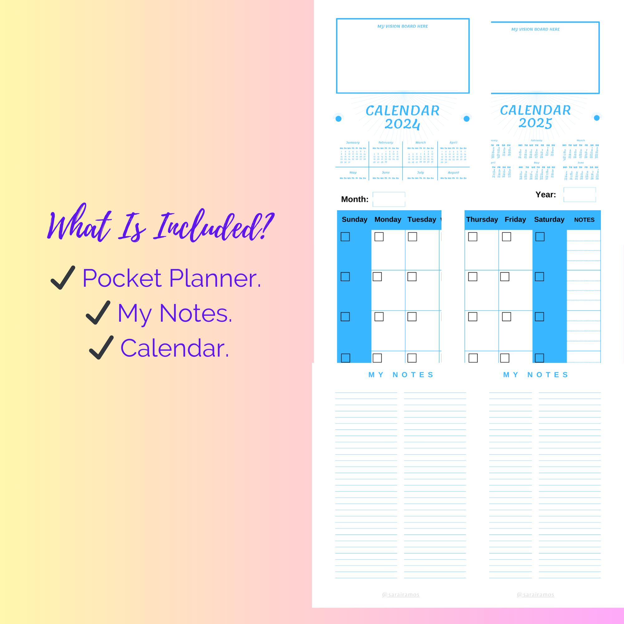 Pocket Planner Perpetual Template Color Blue - 4" X 6.5" - Etsy