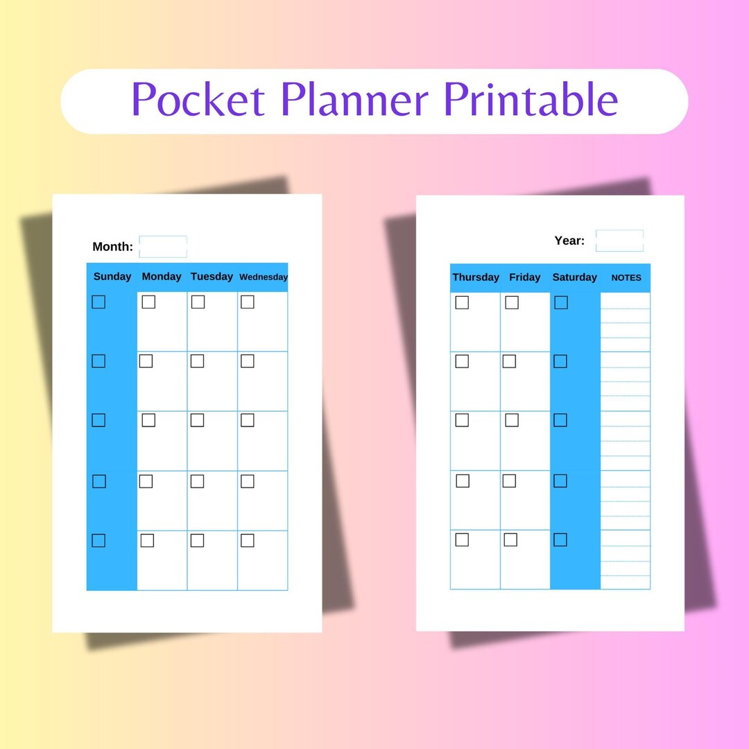 Pocket Planner Perpetual Template Color Blue - 4" X 6.5" - Etsy