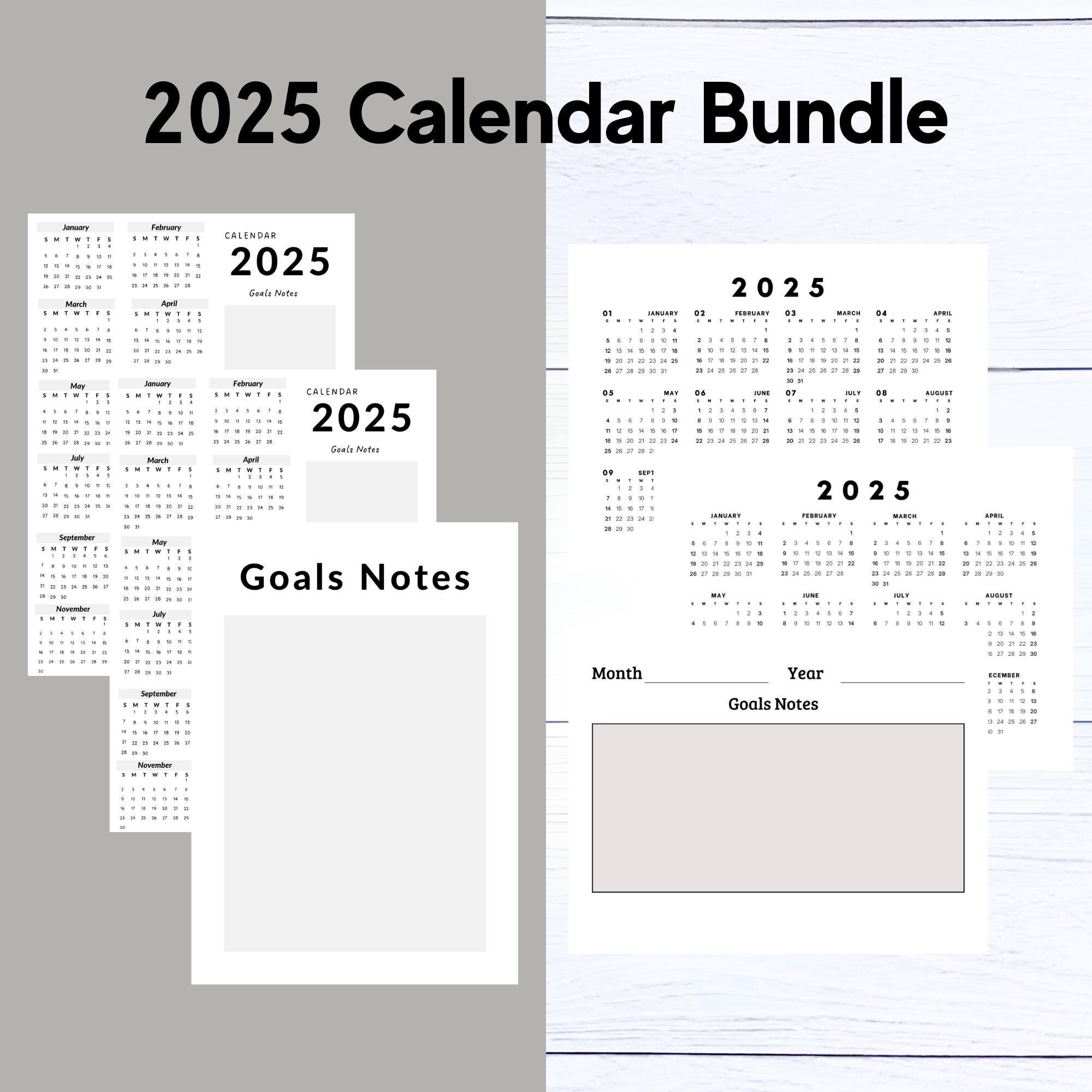 2025 Calendar Bundle | Calendar Template 2025 | Yearly Calendar ...