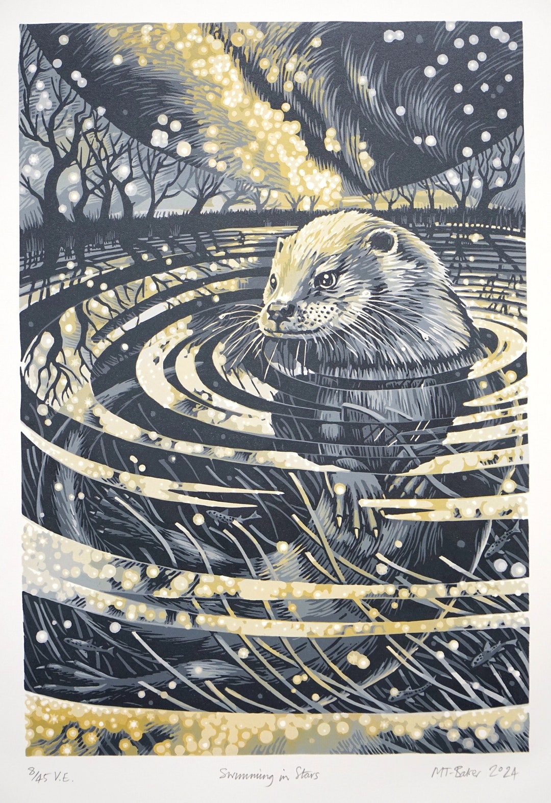 Swimming in Stars 8/45. Otter at Night. Hand Made, Limited Edition ...