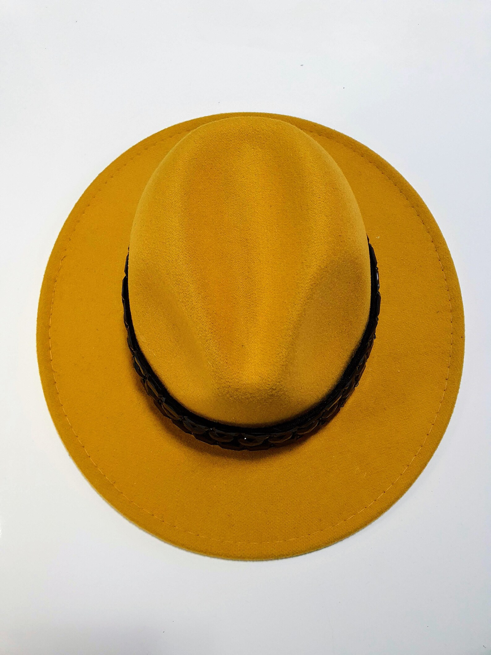 Golden Yellow Fedora Hat for Woman, Wool Hat for Woman, Wide Brim ...