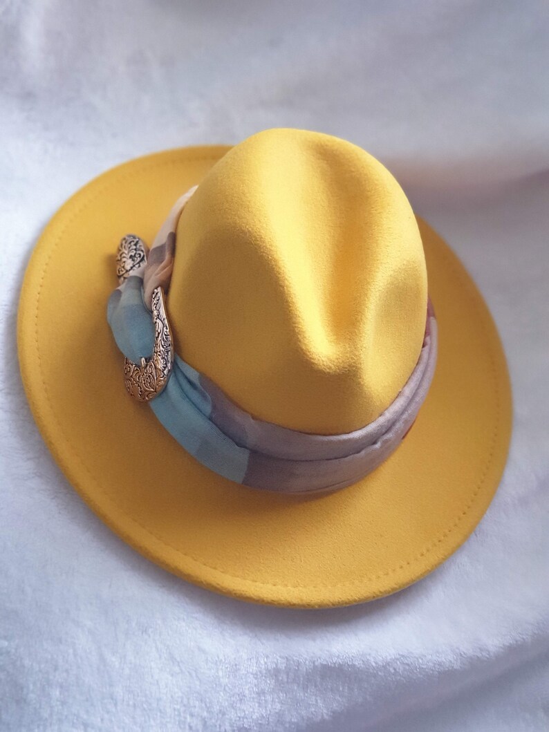 Woman Golden Yellow Fedora Hat, Felt Hat for Woman, Wool Woman Hat ...