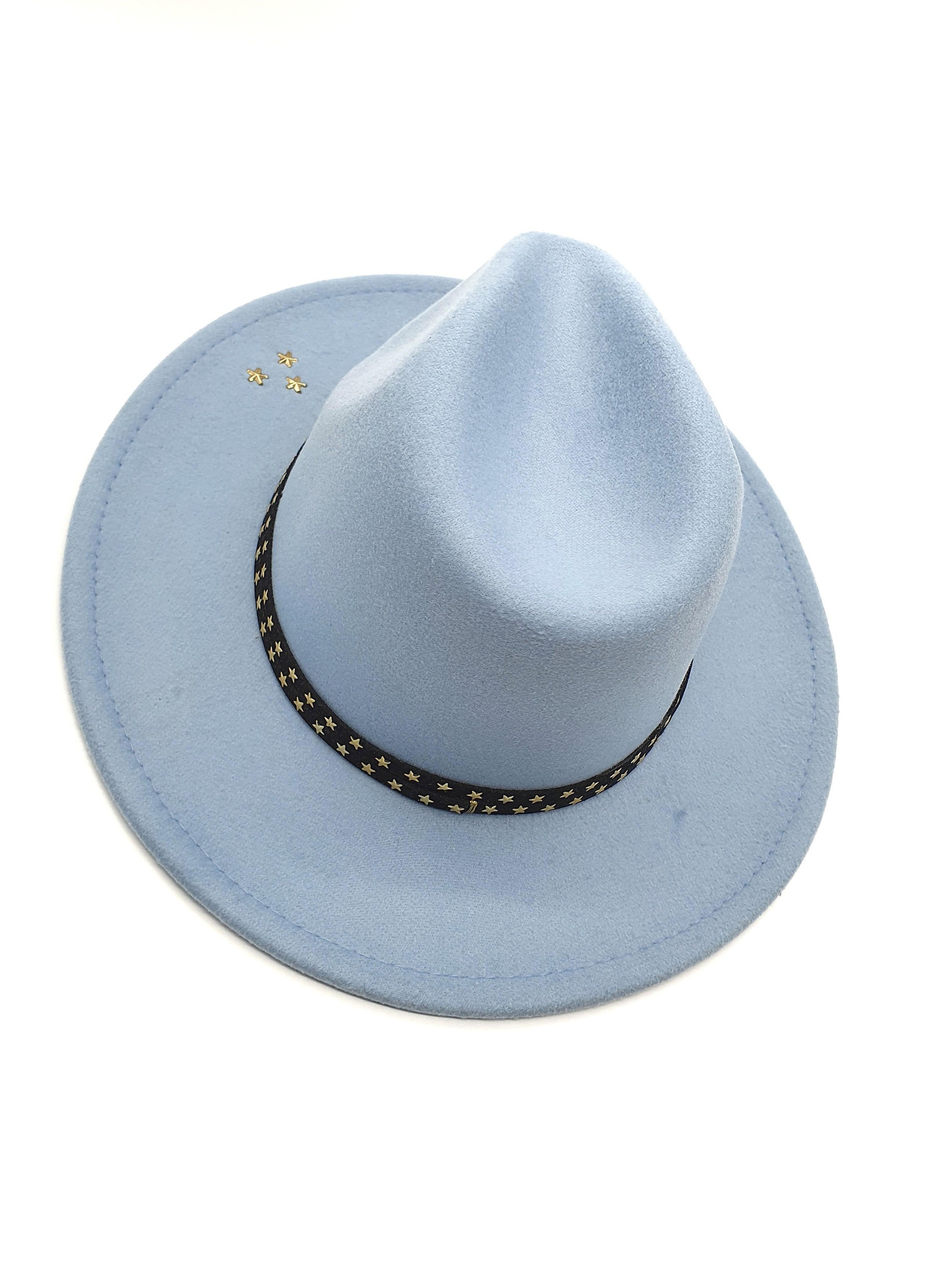 Sky Blue Fedora Hat, Light Blue Fedora Hat for Woman, Wool Felt Women ...