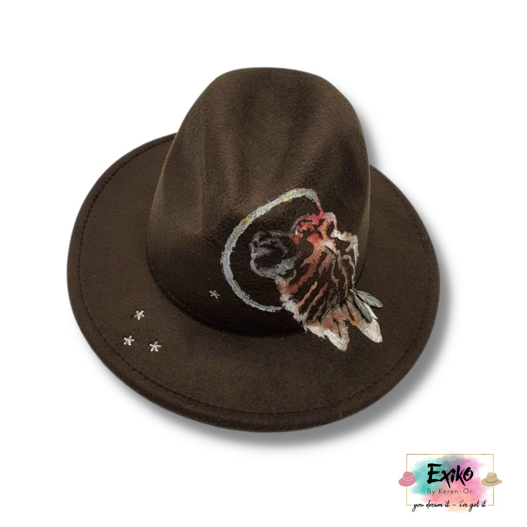 Boho Hat for Women, Wide Brim Fedora Hat, Wolf Hat, Full Moon Wolf Hat ...