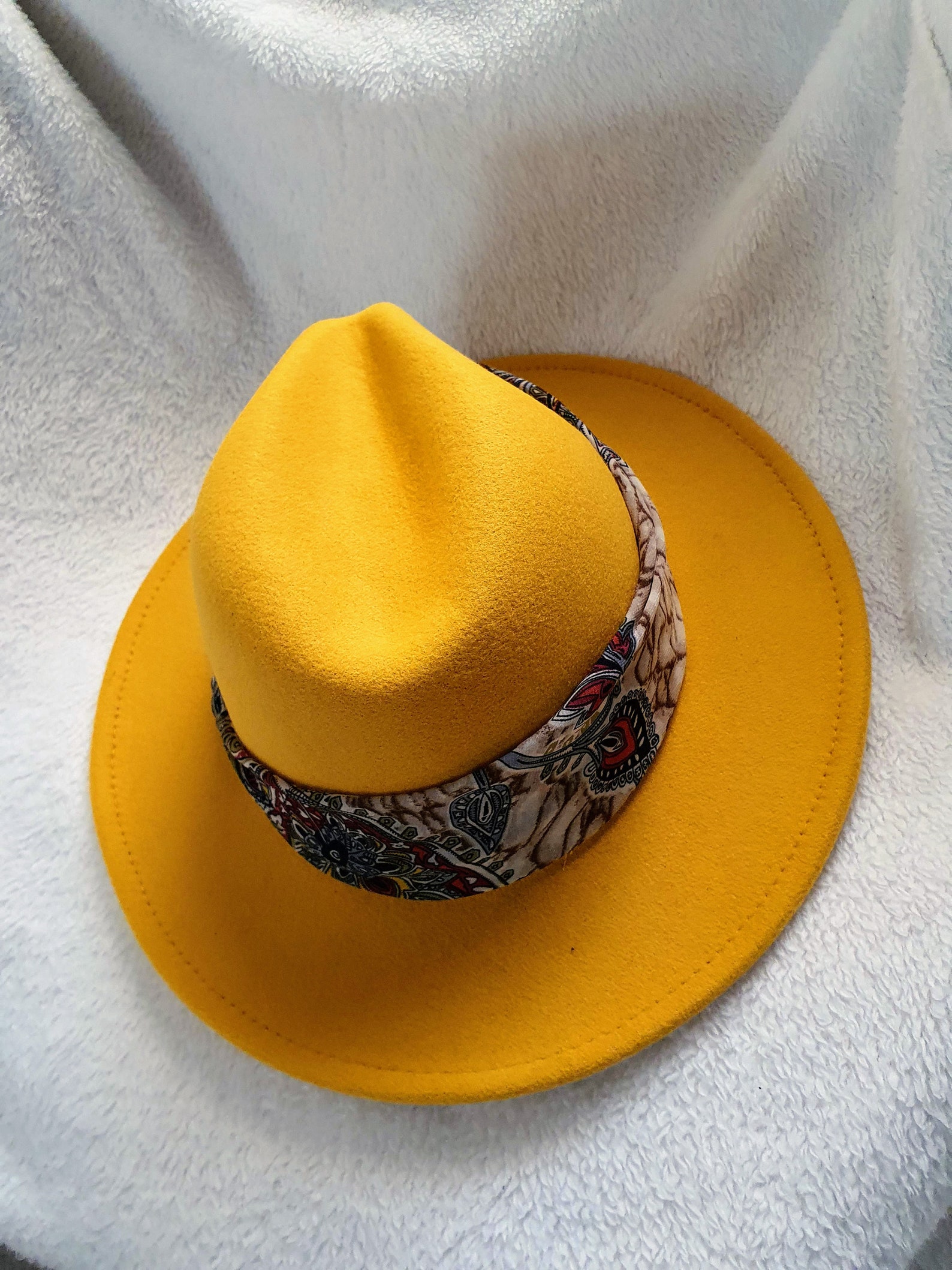 Golden Yellow Fedora Hat for Woman, Wool Fedora Hat for Woman, Wide ...