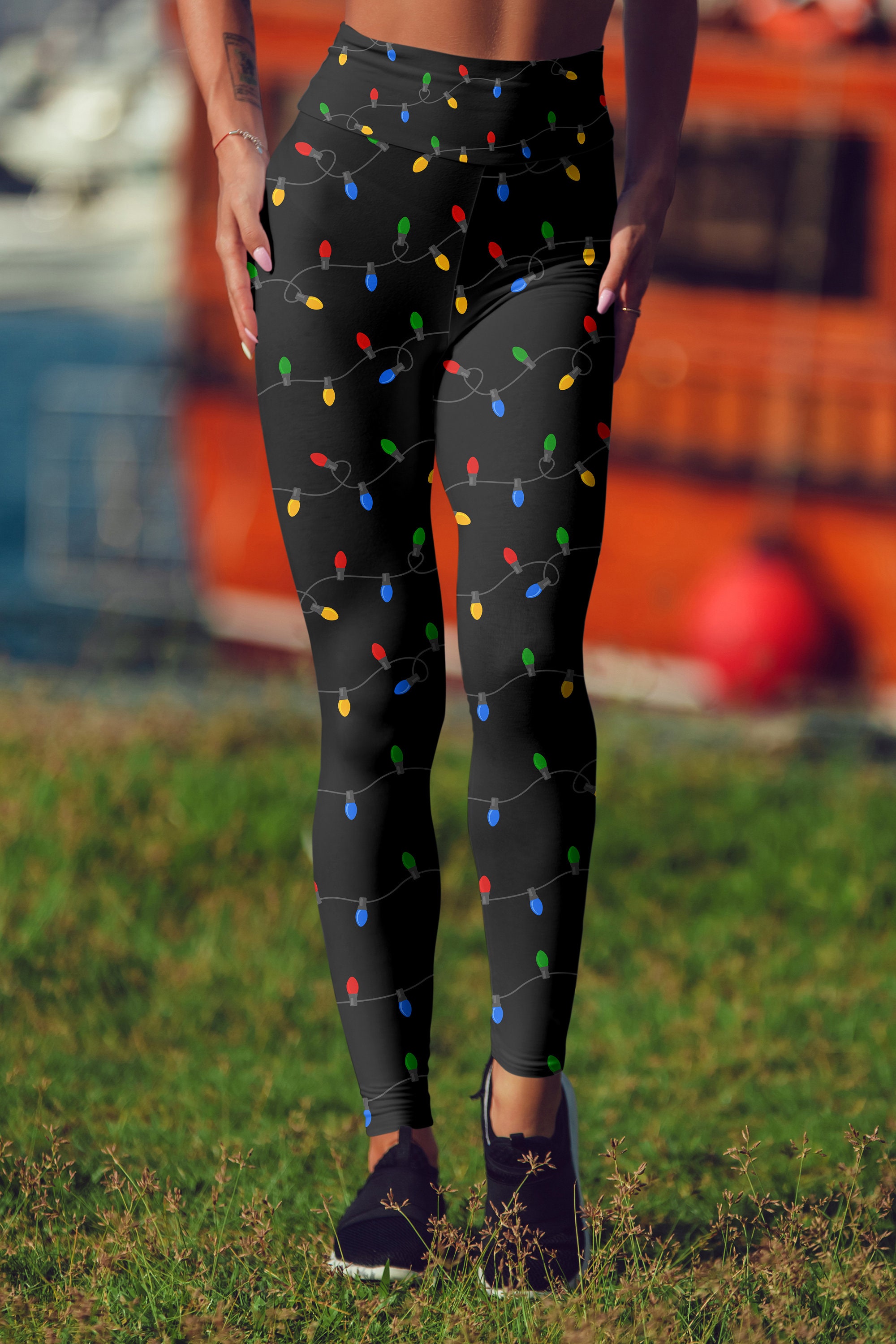 Christmas Light Leggings Christmas Pattern Christmas Yoga Pants Black ...