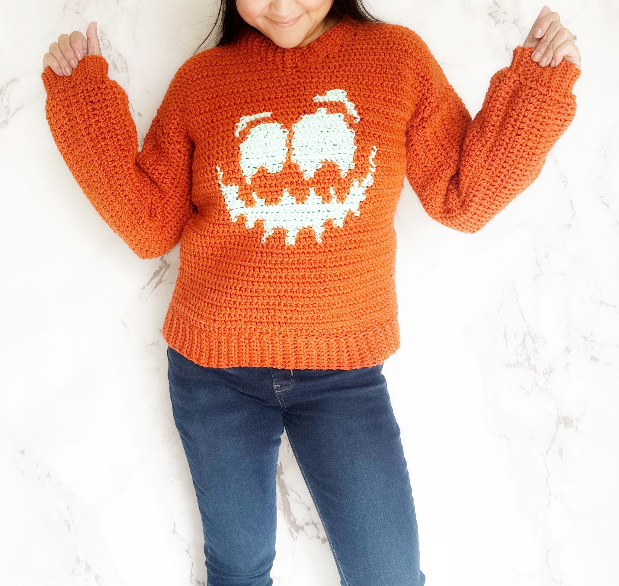 Crochet Pumpkin Sweater PDF Pattern, Spooky Halloween Pullover, Jumper ...