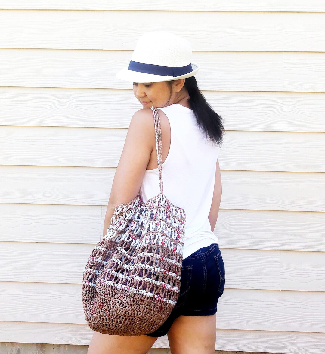 Crochet Plarn Beach Bag PDF Pattern, Mesh Bag, Environmentally Friendly ...