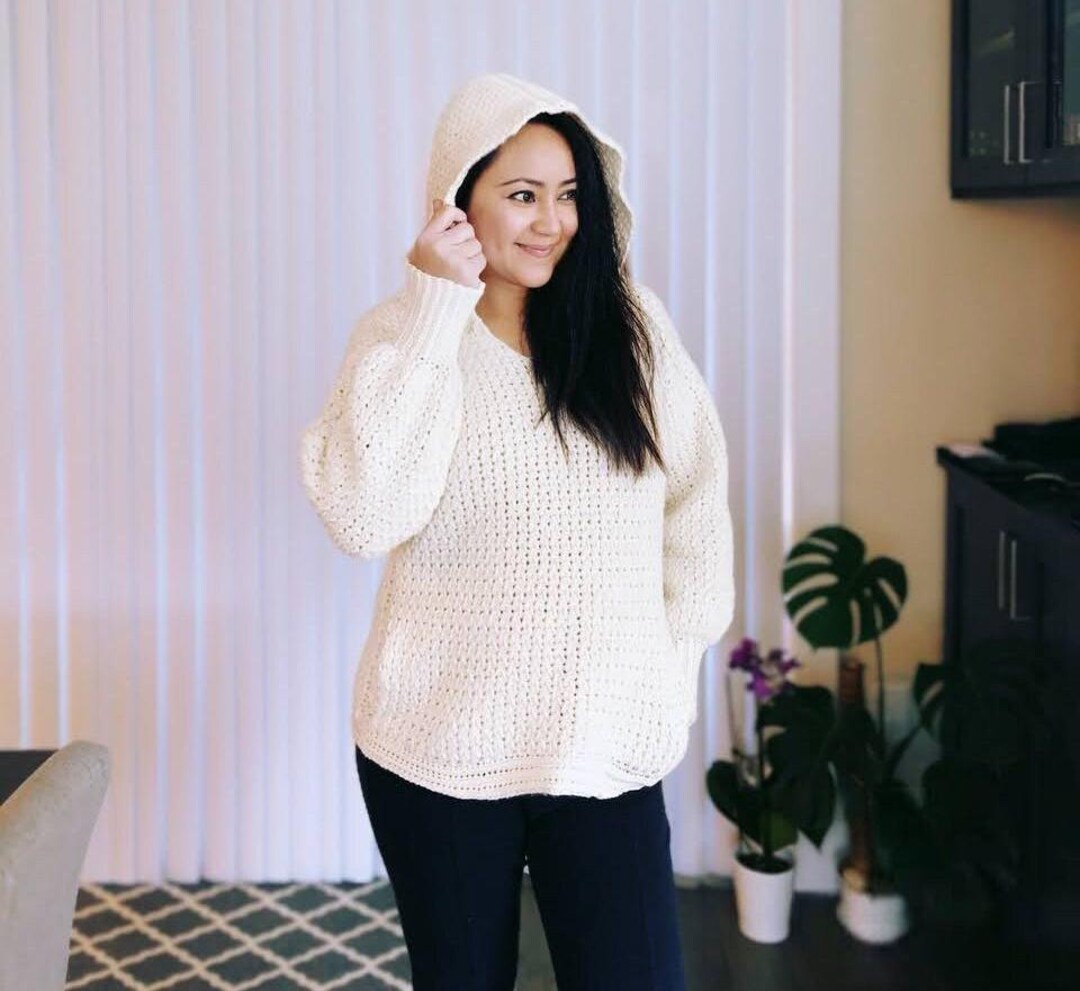 Crochet Hooded Sweatshirt PDF Pattern, Oversized Pullover With Hidden ...