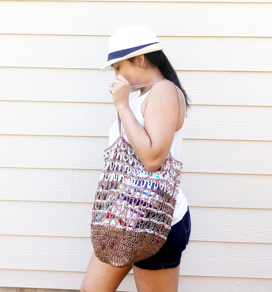 Crochet Plarn Beach Bag PDF Pattern, Mesh Bag, Environmentally Friendly ...