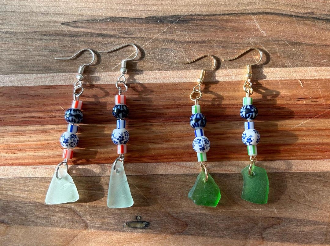Chatham Dangle Earrings ~ Genuine Sea Glass Maximalist Jewelry Earrings ...