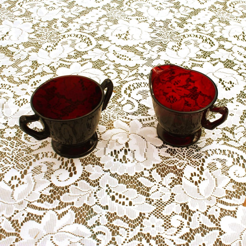 Ruby Sugar and Creamer - Etsy