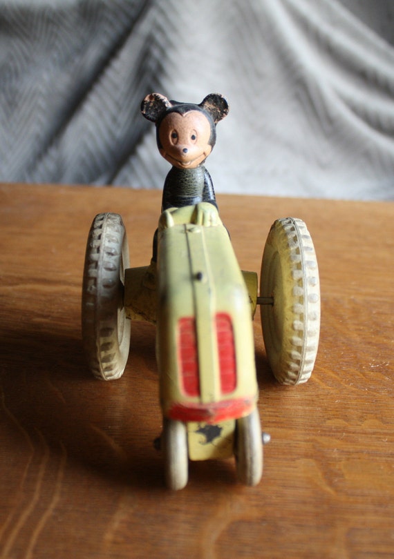 Pretend Play Vintage Rubber Mickey Mouse Tractor Toy Made by Sun Rubber ...