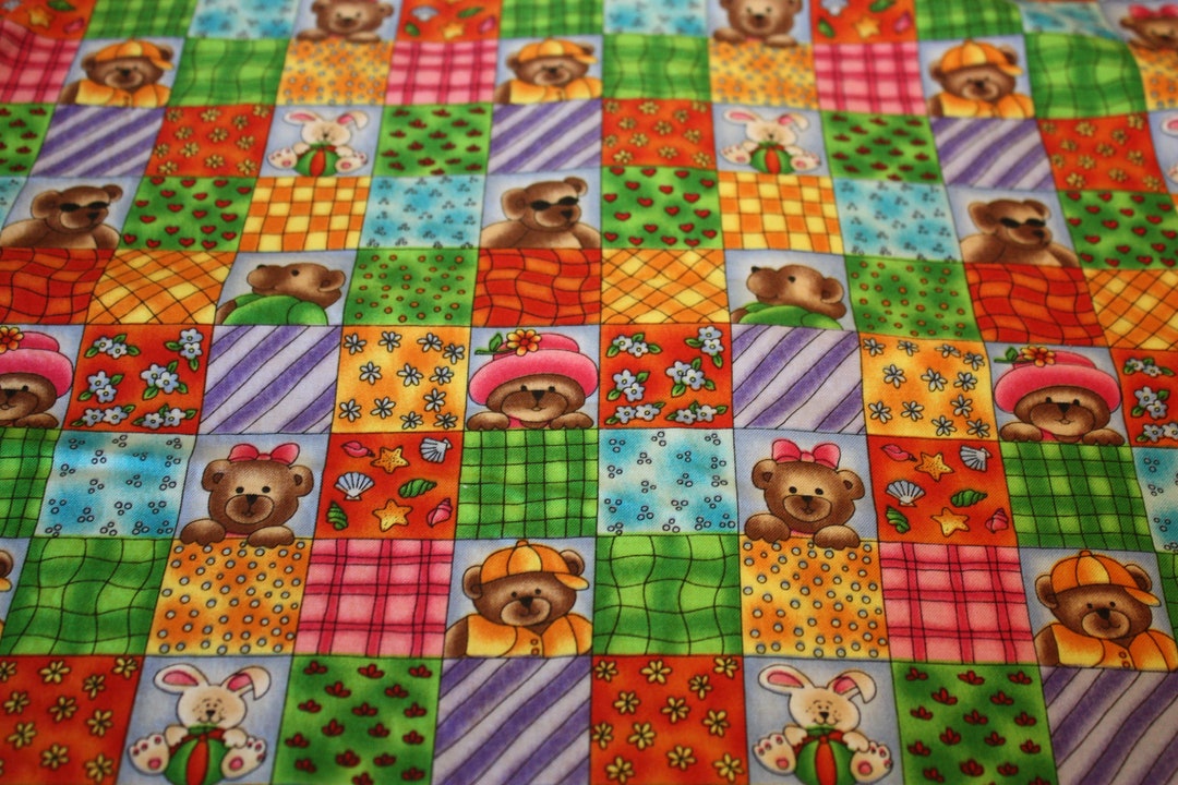1 Yard of Cotton Fabric Summer Bears by Fabri-quilt Inc Patt 7527 Bears ...