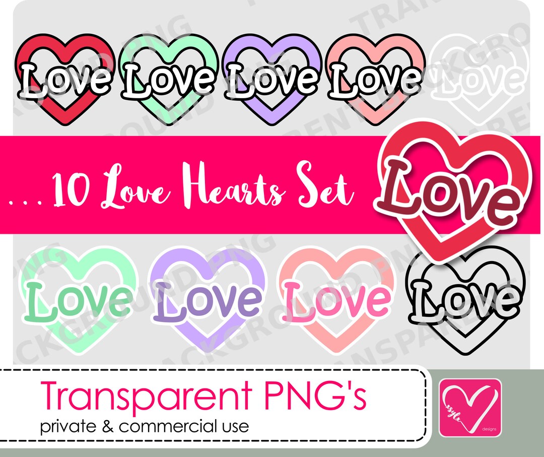 Clip Art Love Hearts Clipart PNG Files Download Set / Instant Download ...