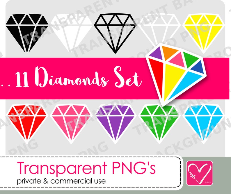 Rainbow Diamonds Clipart PNG Files Download / Instant Download Jewels ...