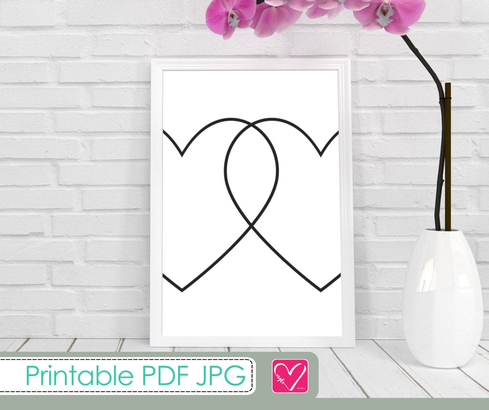 Two Half Hearts Printable Wall Art PDF Minimalistic / 2 Heart - Etsy