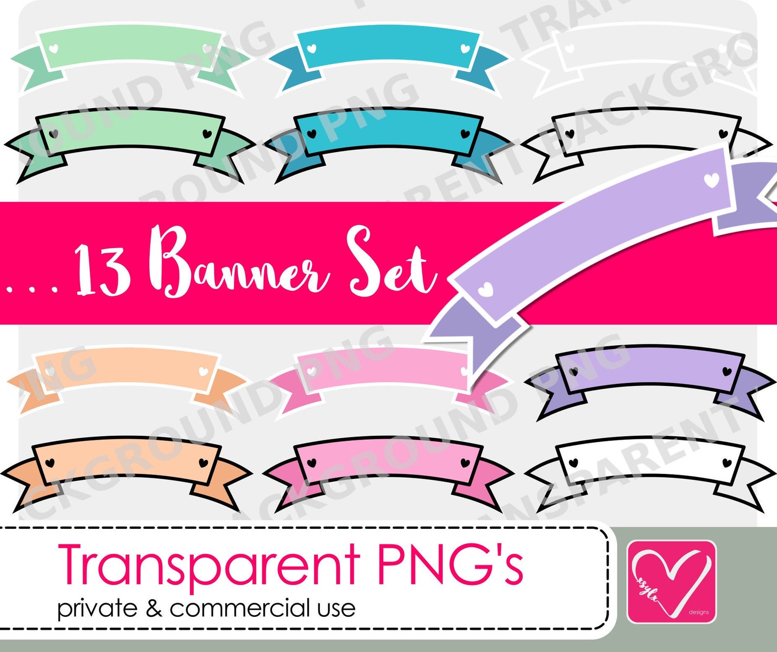 Curved Banner Ribbon Clipart Labels PNG Files Download Set / Instant ...
