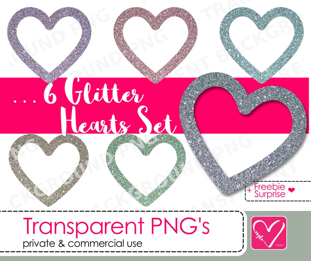 Glitter Hearts Clipart Heart Shape PNG Files Download Set Freebie ...