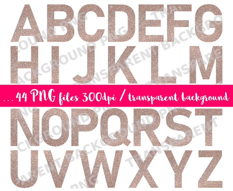 Glitter Alphabet Clipart Pink Rose Gold Sparkly Letters PNG Files ...