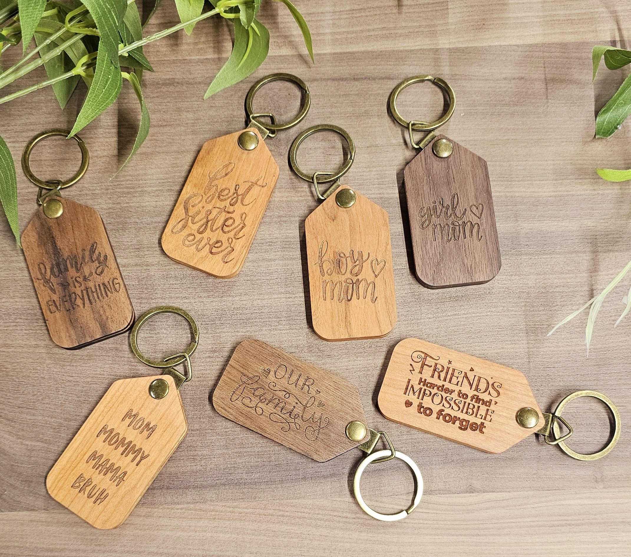 Cherry & Walnut Wood Keychain Picture Holder | Personalized Key Ring ...