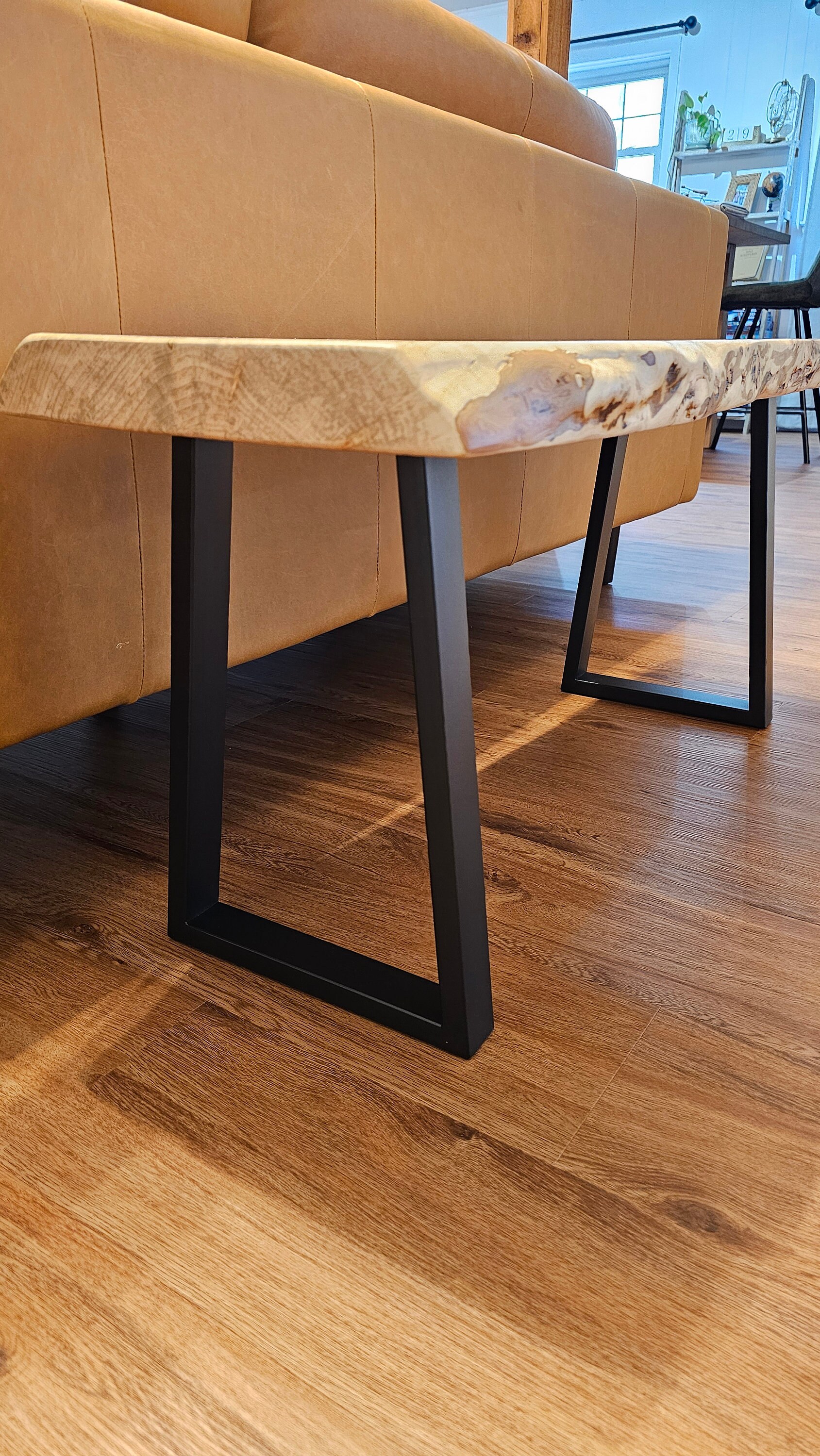 Live Edge Ambrosia Maple Wood Bench With Trapezoid Legs Mudroom Bench ...