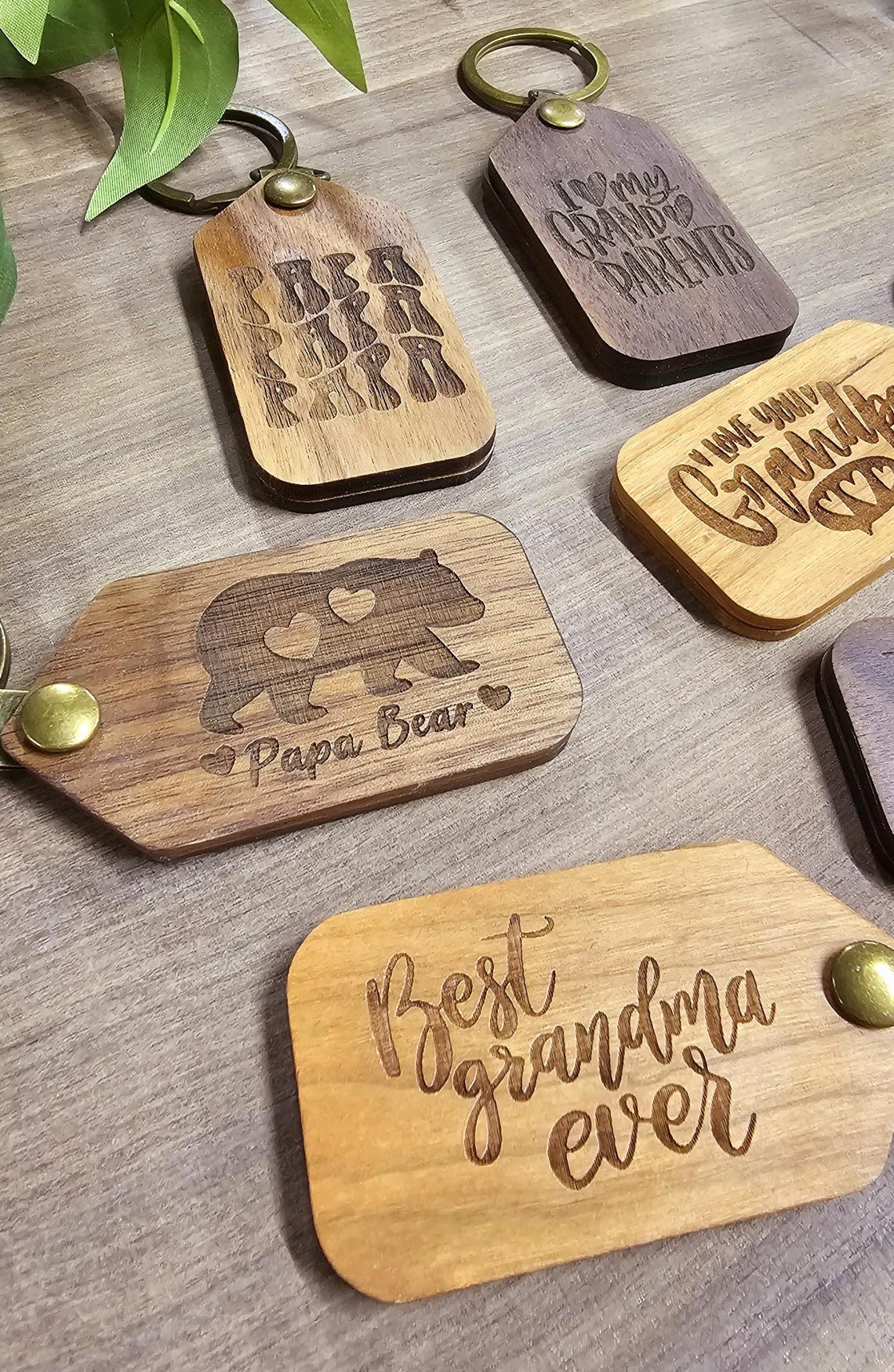 Cherry & Walnut Wood Keychain Picture Holder | Personalized Key Ring ...