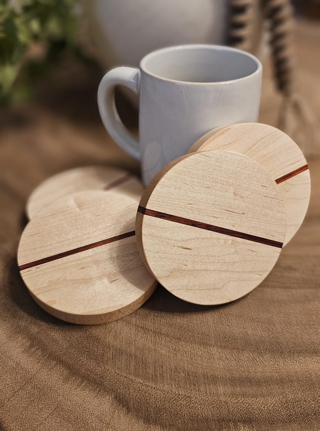 Hard Maple Wood With Exotic African Padauk Striped Drink Coasters ...