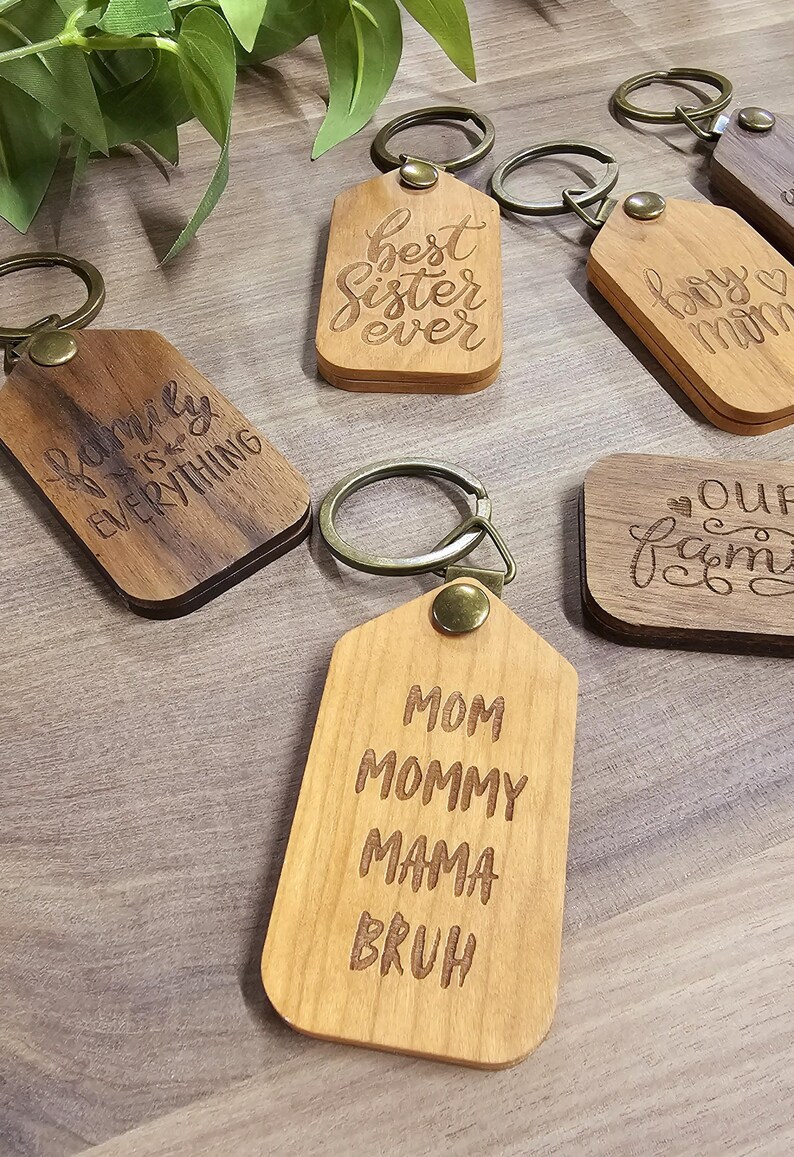 Cherry & Walnut Wood Keychain Picture Holder | Personalized Key Ring ...