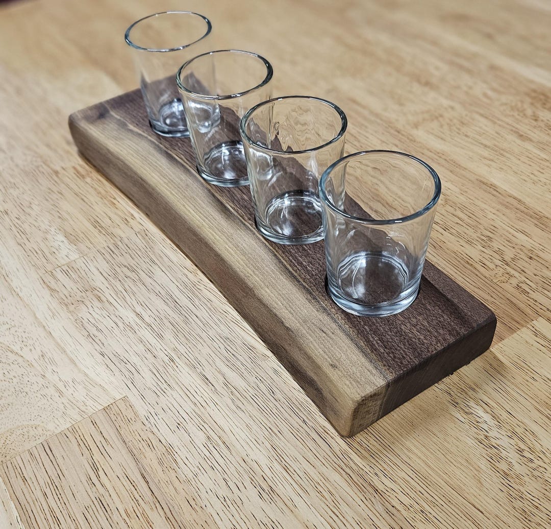 Live Edge Walnut Wood Flight With Glasses | Handmade Beer Flight | Shot ...